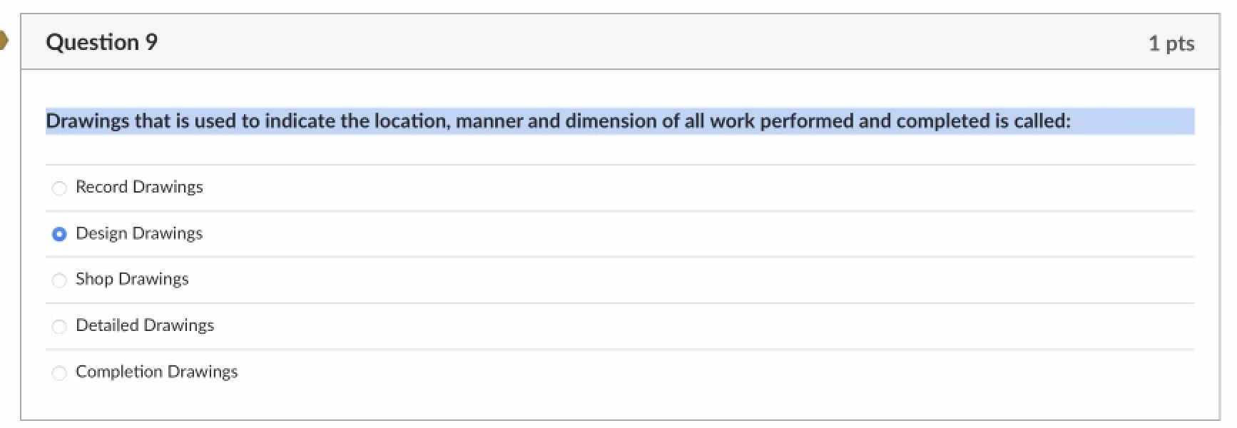 Solved Question 9 1 pts Drawings that is used to indicate | Chegg.com
