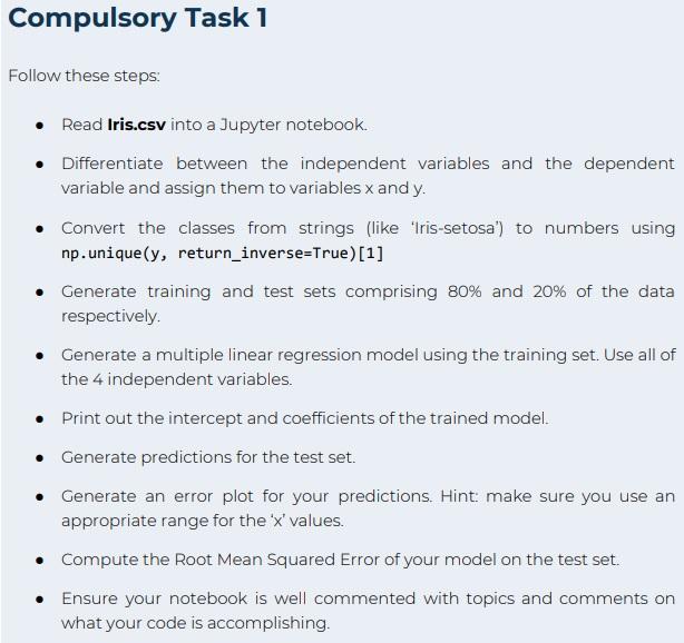 Solved Compulsory Task 1 Follow these steps: Read Iris.csv | Chegg.com