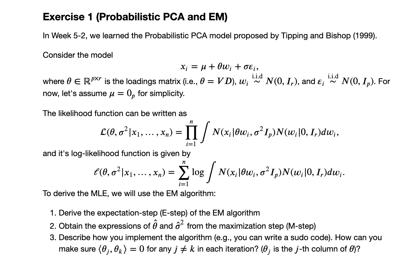 Solved In Week 5-2, we learned the Probabilistic PCA model | Chegg.com