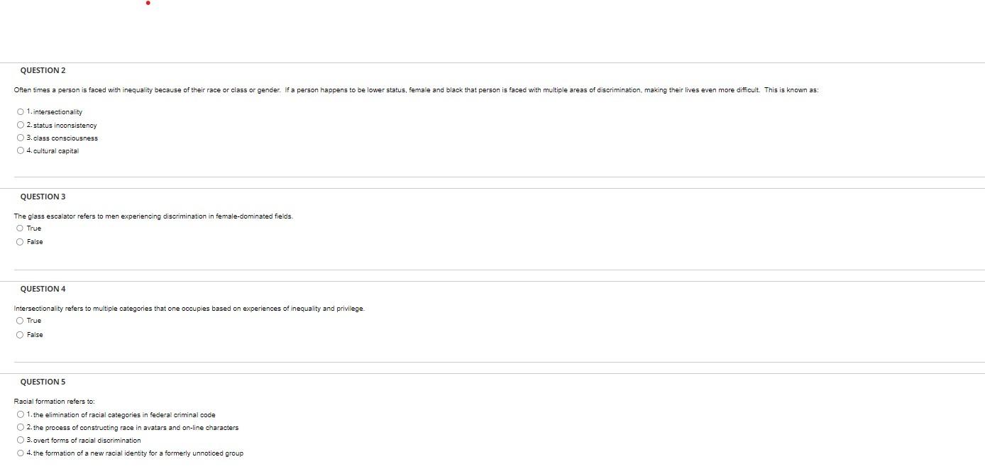 1. intersectionality 2.status inconsistency 3. class | Chegg.com