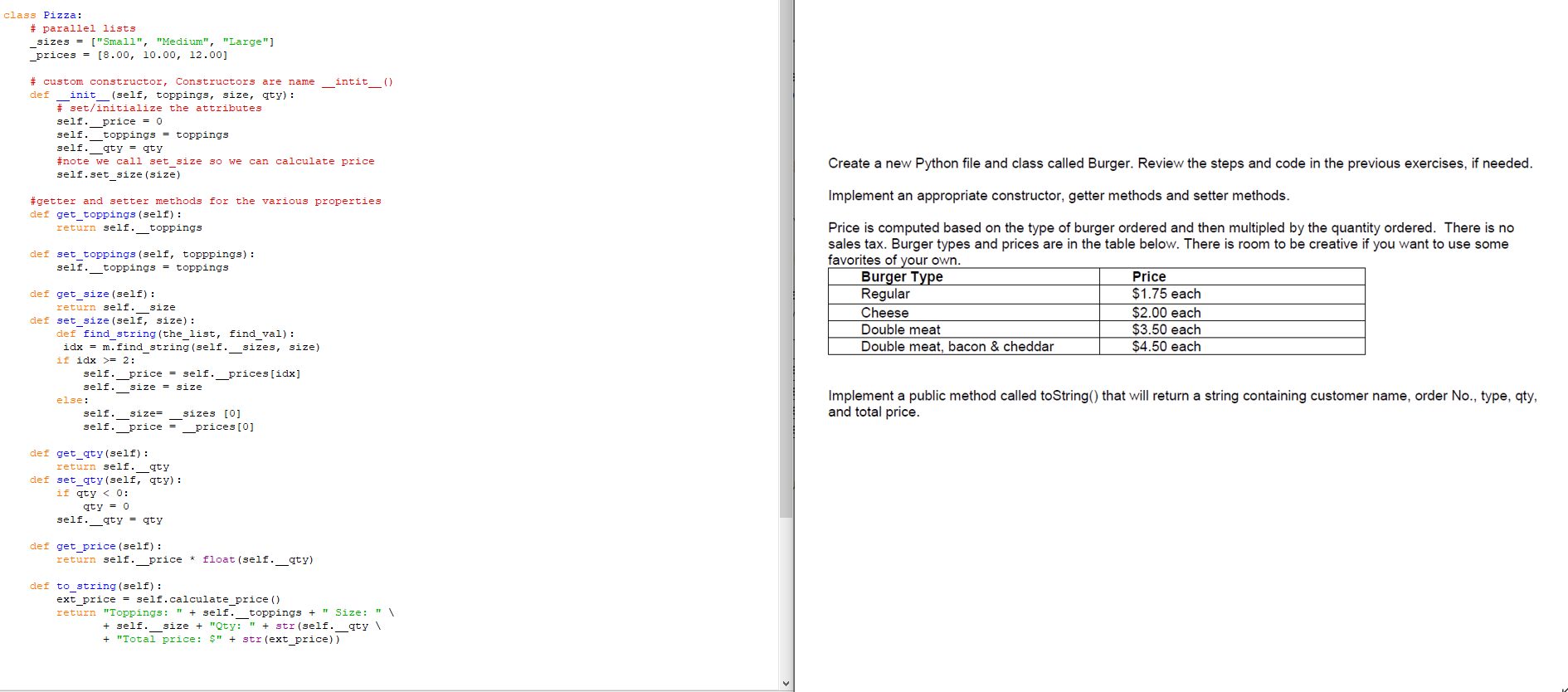 Solved class Pizza: # parallel lists _sizes = ["Small", | Chegg.com