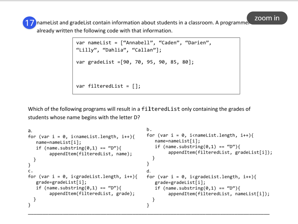 Solved zoom in 17 namelist and gradeList contain information | Chegg.com