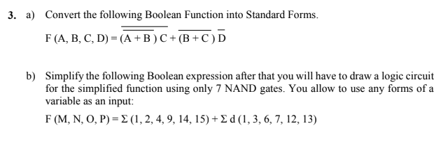 Solved 3 A Convert The Following Boolean Function Into 