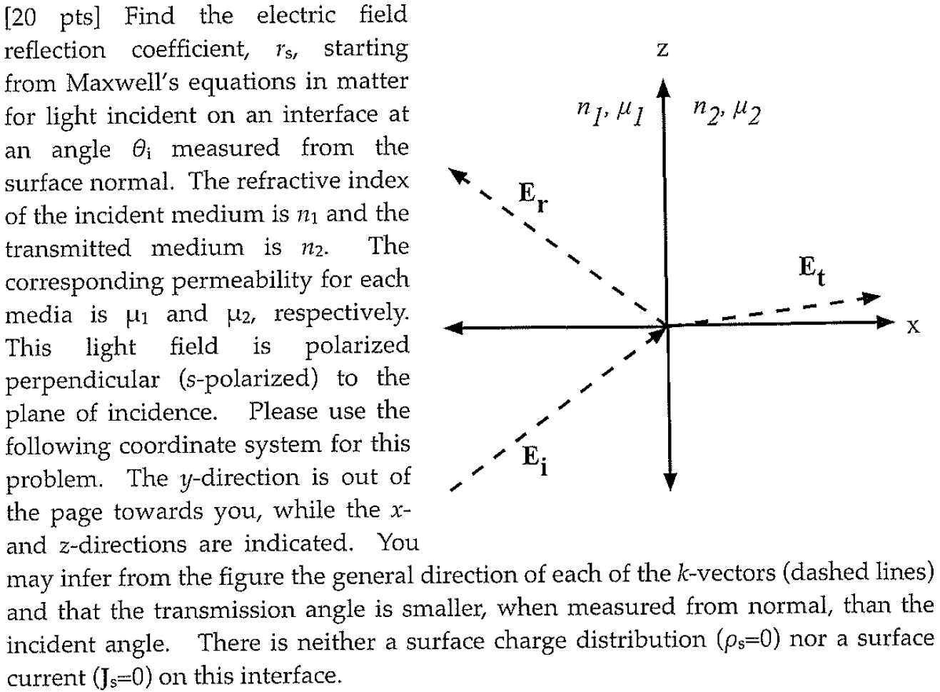 Solved [20 pts] Find the electric field reflection | Chegg.com