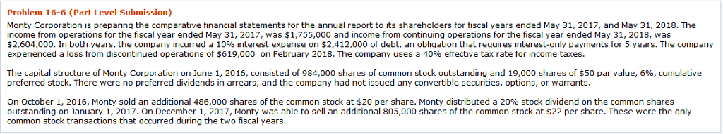 Solved Problem 16-6 (Part Level Submission) Monty | Chegg.com