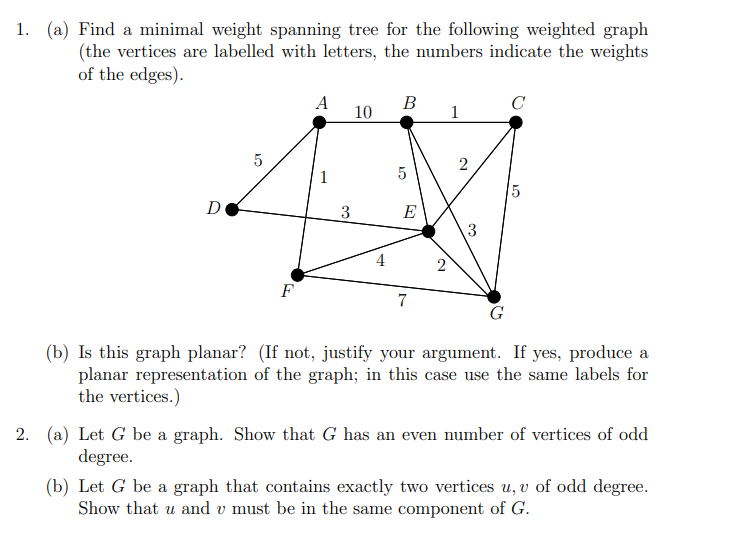 Solved (a) Find a minimal weight spanning tree for the | Chegg.com