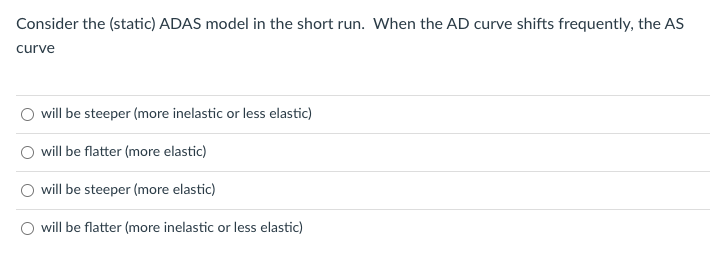 Solved Consider the (static) ADAS model in the short run. | Chegg.com