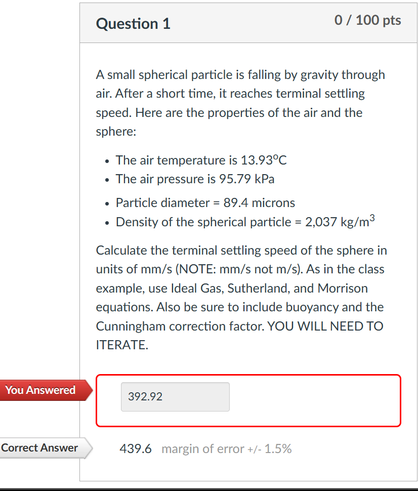 Solved A small spherical particle is falling by gravity | Chegg.com