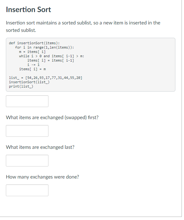 Solved Insertion Sort Insertion sort maintains a sorted | Chegg.com