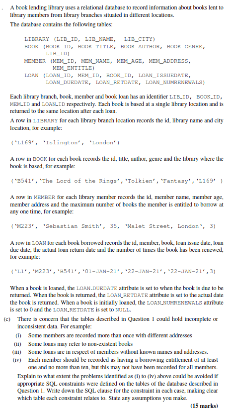 Solved A book lending library uses a relational database to | Chegg.com