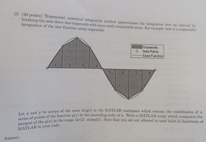 Solved 15. (30 points) Trapezoidal numerical integration | Chegg.com