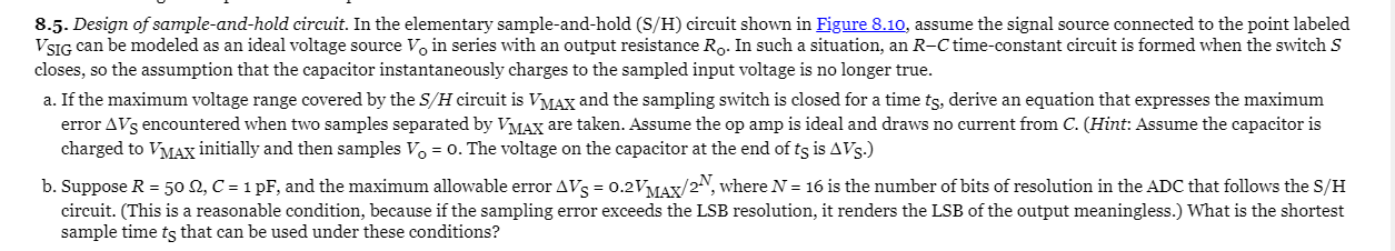 8.5. Design of sample-and-hold circuit. In the | Chegg.com