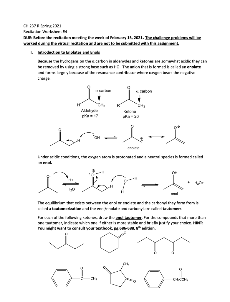 Solved CH 237 R Spring 2021 Recitation Worksheet #4 DUE: | Chegg.com