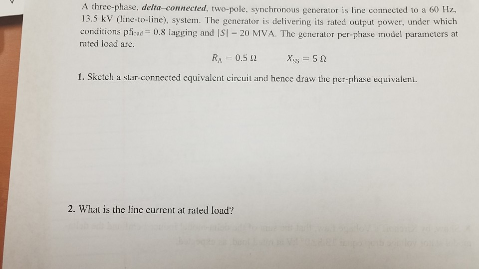 Solved A three-phase, delta-connected, two-pole, synchronous | Chegg.com