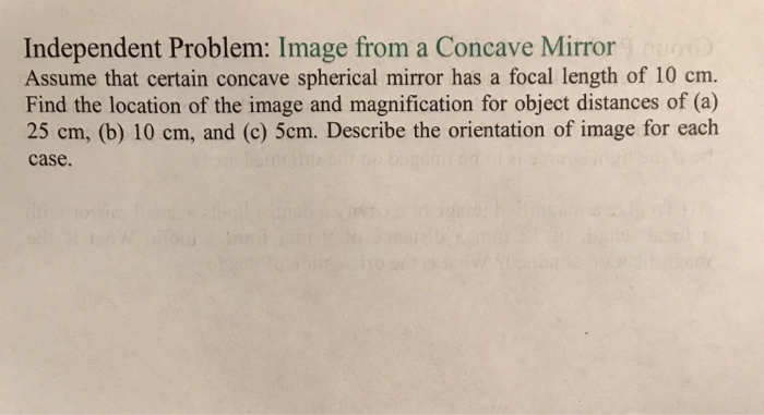 Solved Independent Problem: Image from a Concave Mirror | Chegg.com