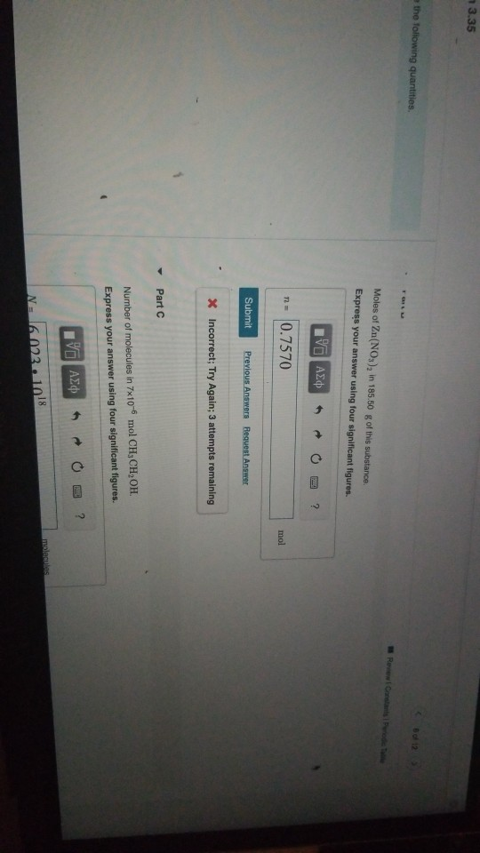 Solved 73.35 the following quantities. Bol 12 Moles of | Chegg.com