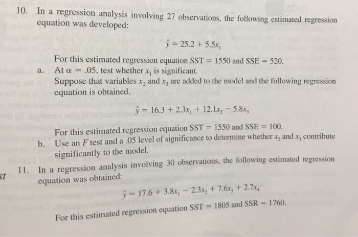 Solved 10. In a regression analysis involving 27 | Chegg.com Solved 10. In a regression analysis involving 27 | Chegg.com