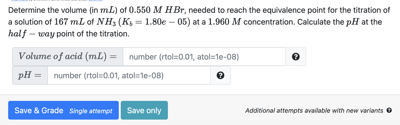 Solved I Determine the volume (in mL) of 0.550 M HBr, needed | Chegg.com