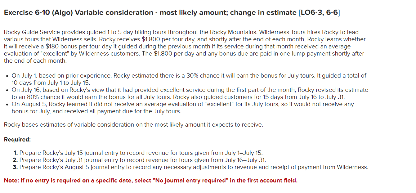 Solved Exercise 6-10 (Algo) Variable consideration - most | Chegg.com