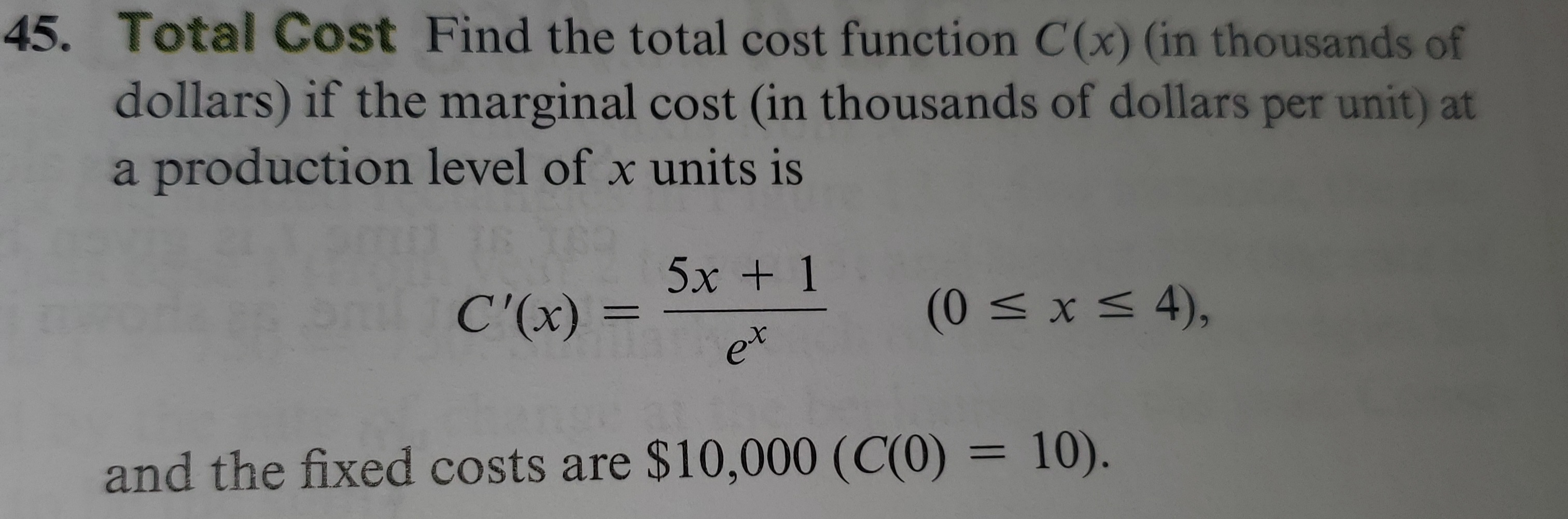 5 Total Cost Find The Total Cost Function C X In