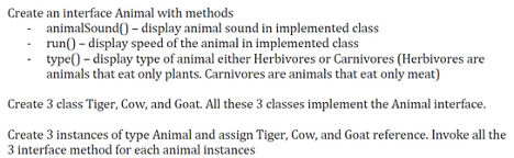 Solved Create an interface Animal with methods - | Chegg.com