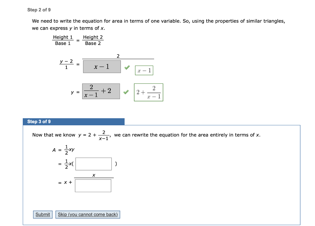 Solved Step 2 of 9 We need to write the equation for area in | Chegg.com