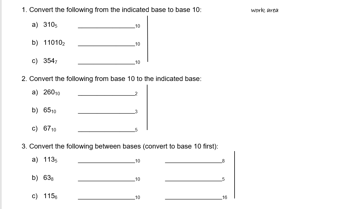 Solved 1. Convert the following from the indicated base to | Chegg.com