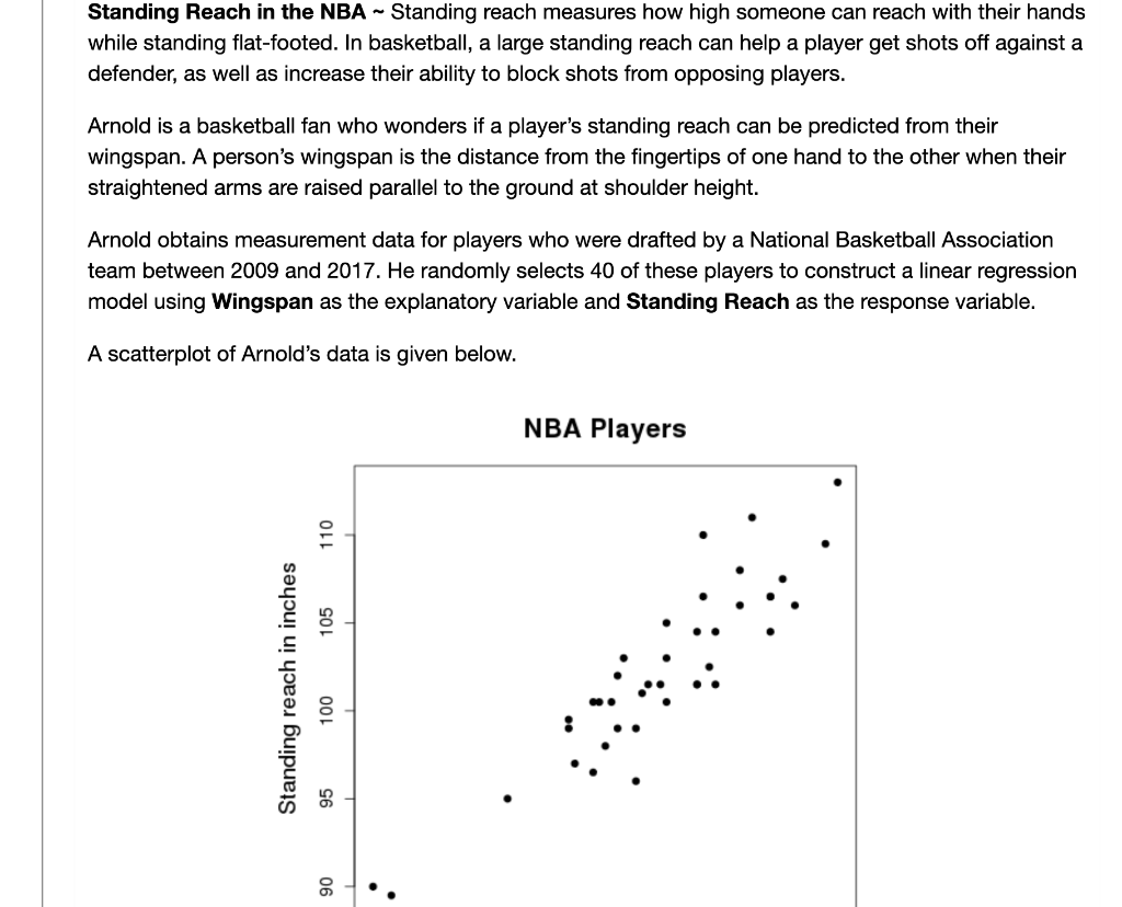 Solved Standing Reach in the NBA ~ Standing reach measures | Chegg.com