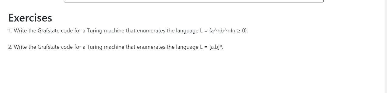 Solved Exercises 1. Write the Grafstate code for a Turing | Chegg.com
