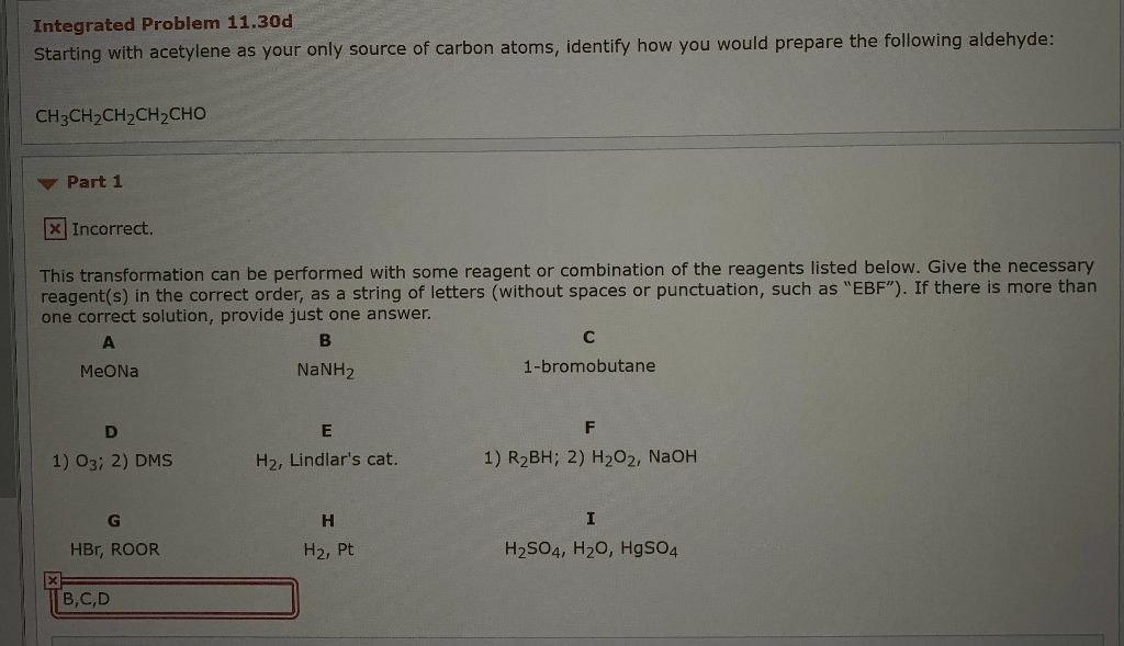 Solved Integrated Problem 11.30d Starting with acetylene as | Chegg.com