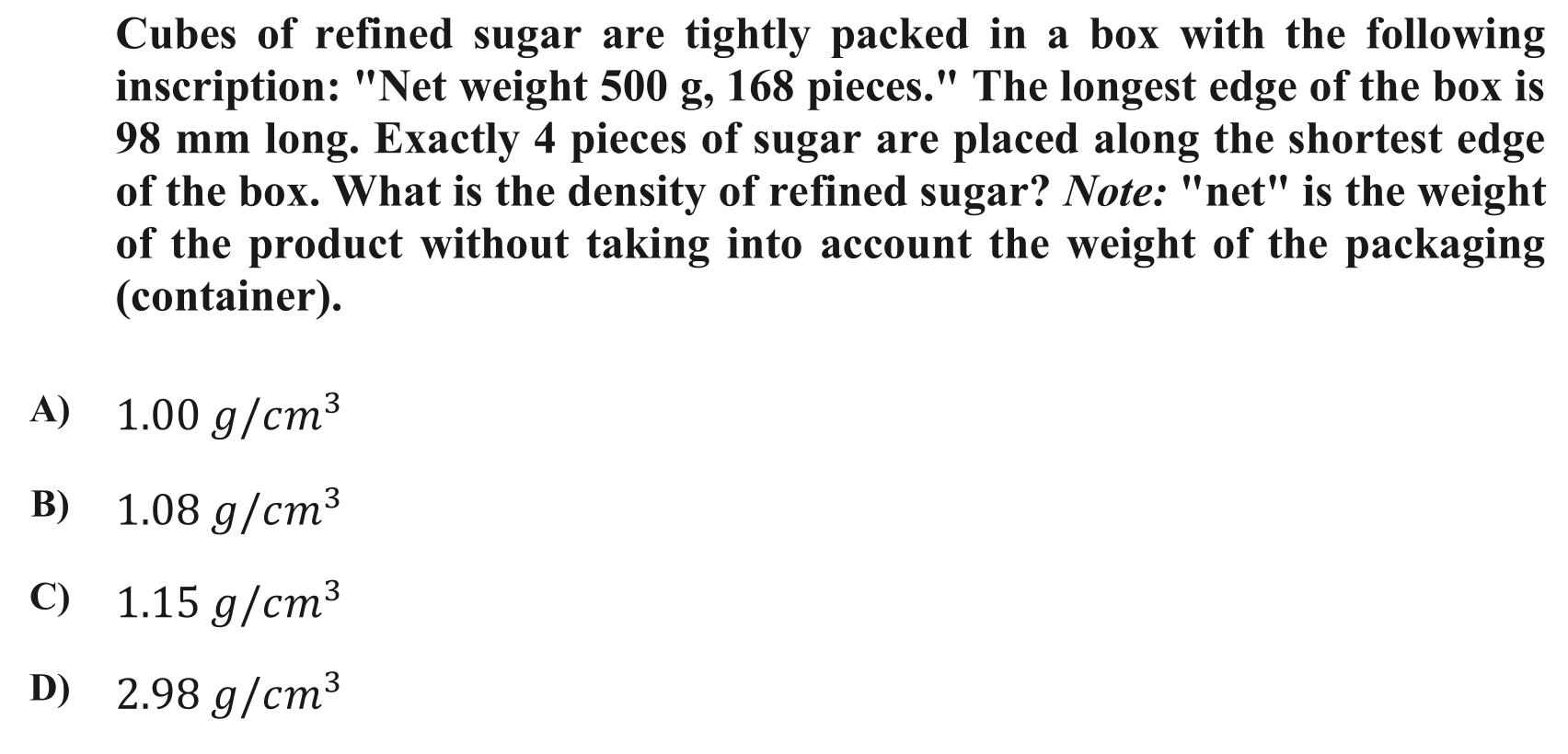 Solved Cubes of ﻿refined sugar are tightly packed in ﻿a box | Chegg.com