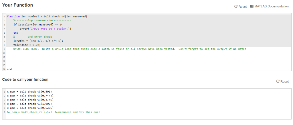 Solved USE MATLAB Write a MATLAB function called bolt_check | Chegg.com