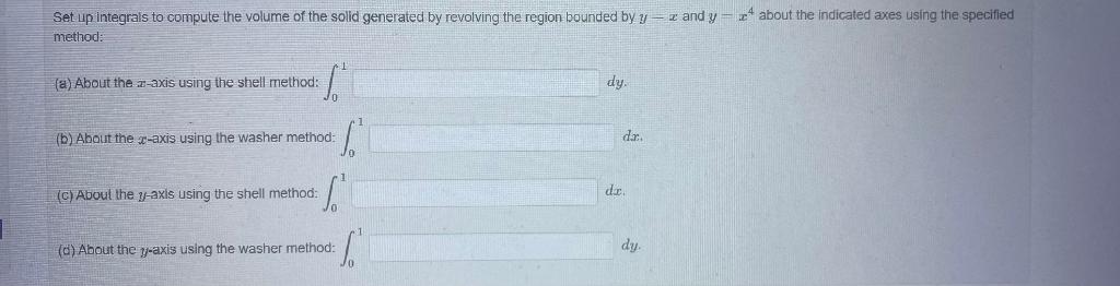 Solved Set up integrals to compute the volume of the solid | Chegg.com