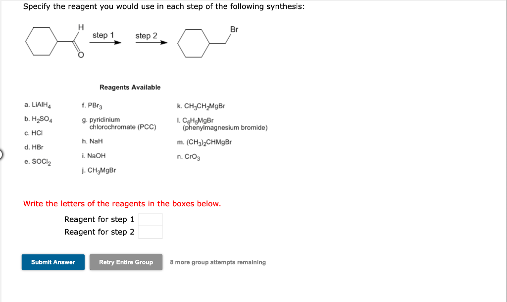 Solved Specify the reagent you would use in each step of the | Chegg.com