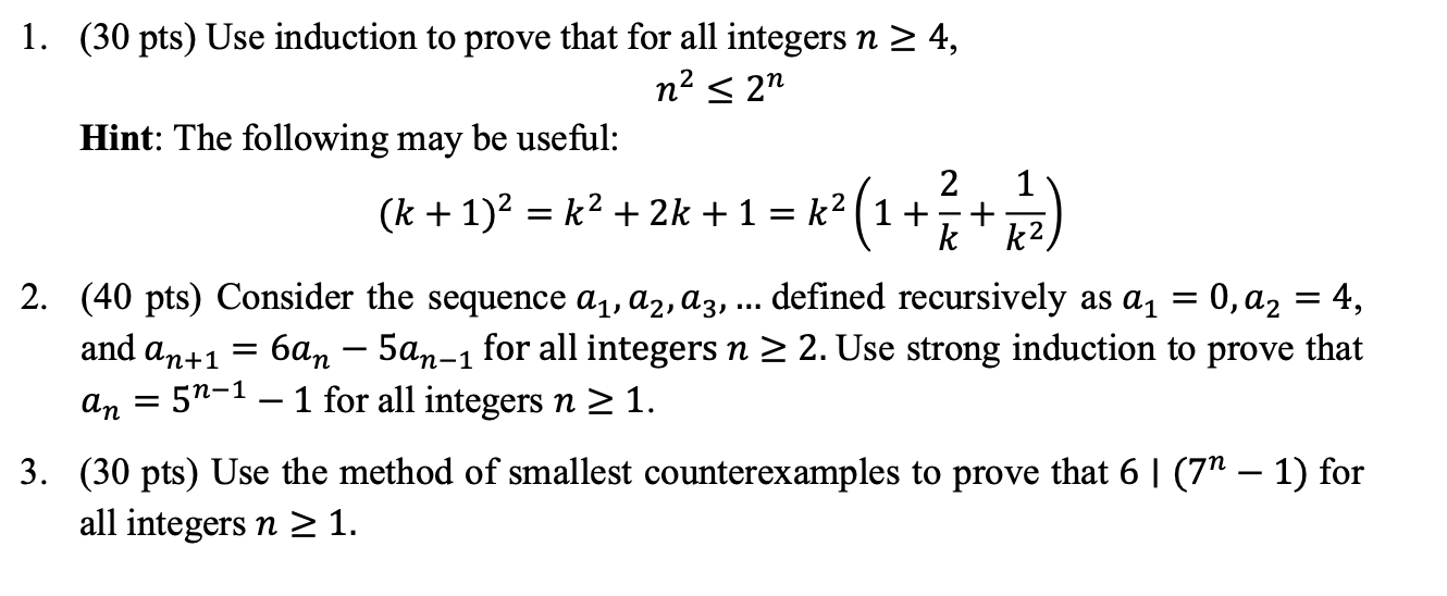 Solved +) = = + 1. (30 pts) Use induction to prove that for | Chegg.com