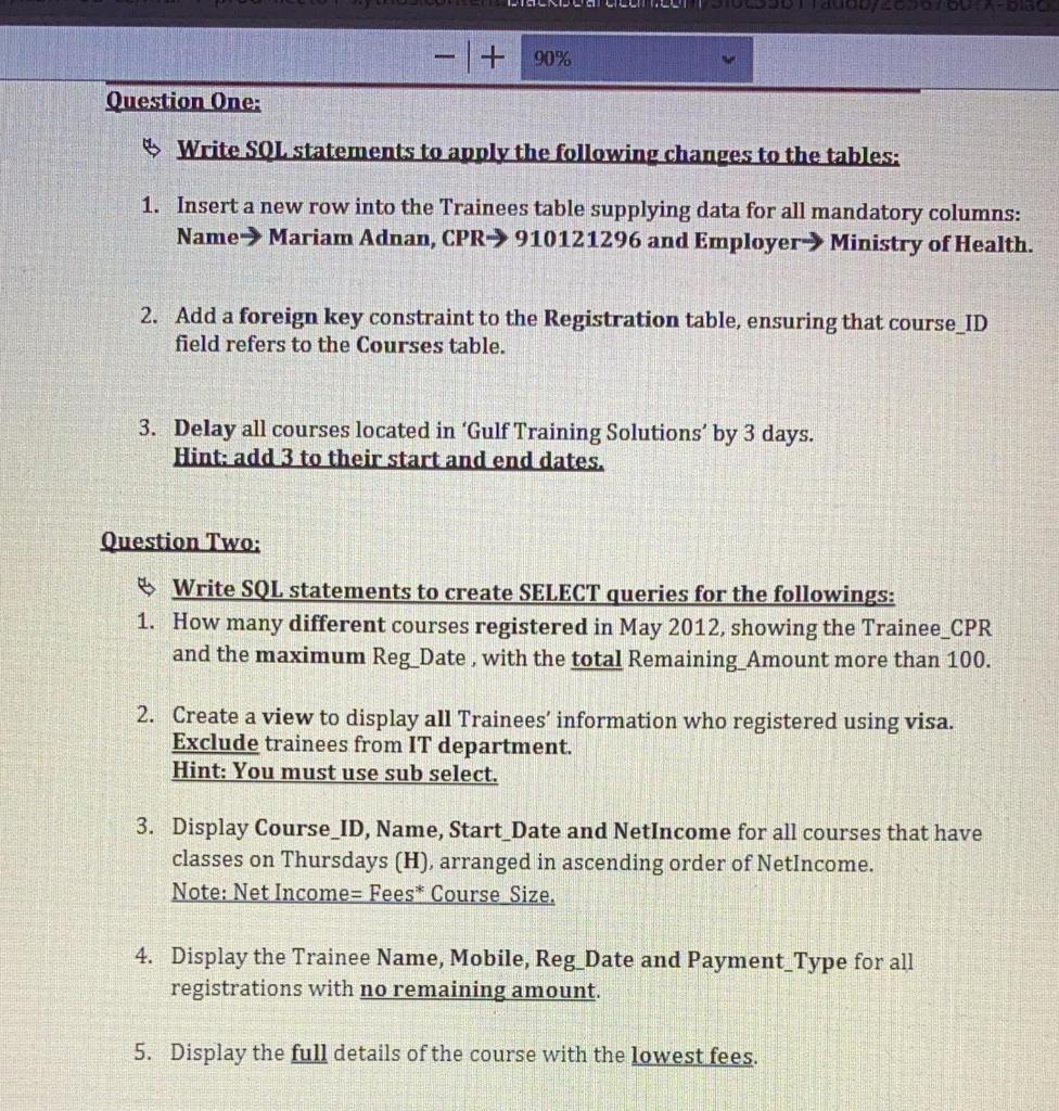 Solved + 90% Question One: ♡ Write SOL statements to apply | Chegg.com