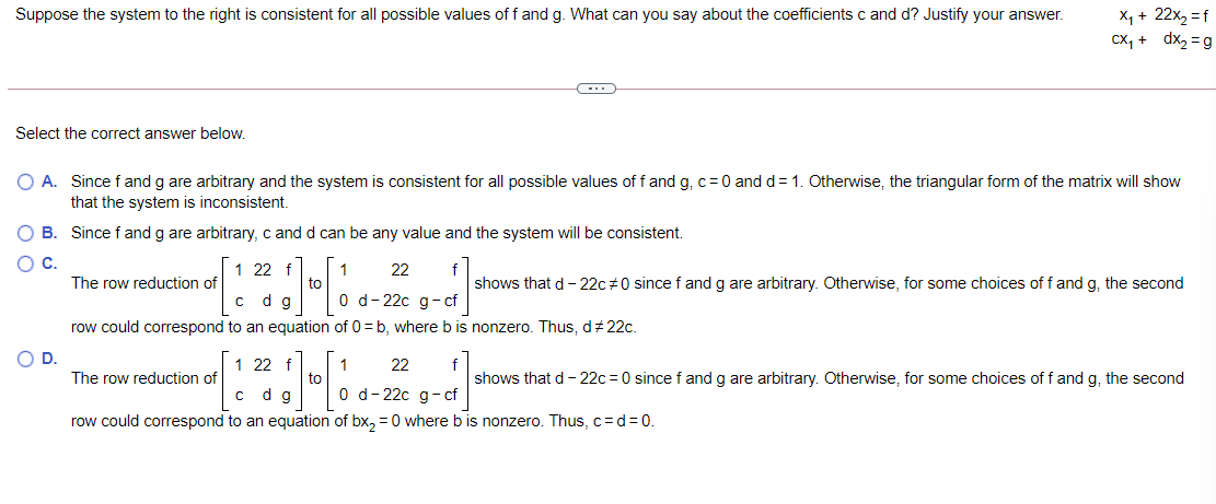 Solved Suppose the system to the right is consistent for all | Chegg.com