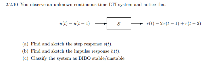 Solved 2.2.10 You observe an unknown continuous-time LTI | Chegg.com