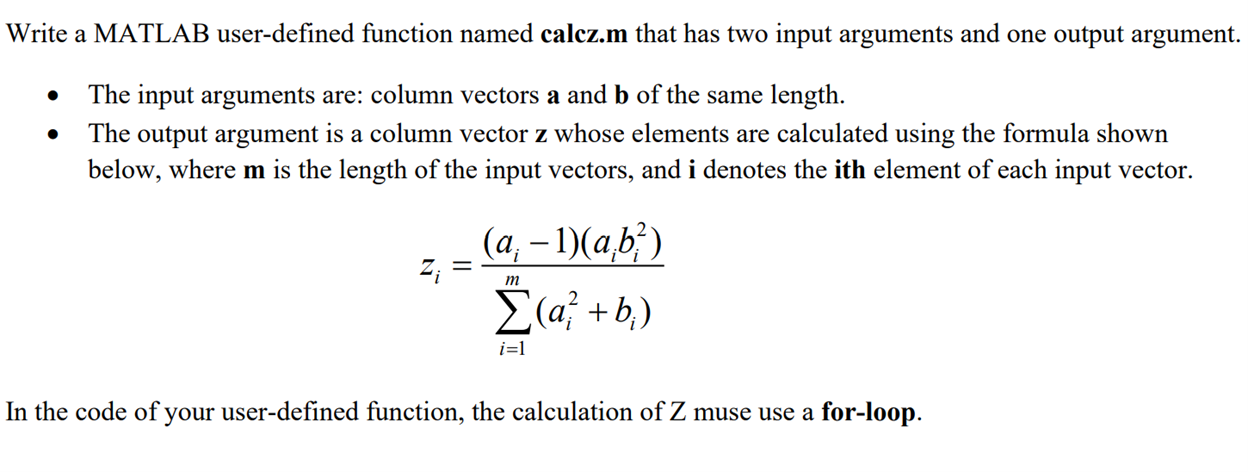 Solved Write a MATLAB user-defined function named calcz.m | Chegg.com