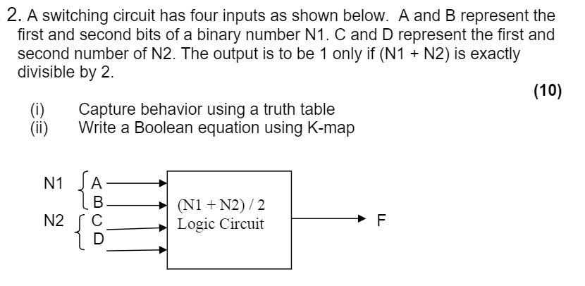 Solved 2. A switching circuit has four inputs as shown | Chegg.com