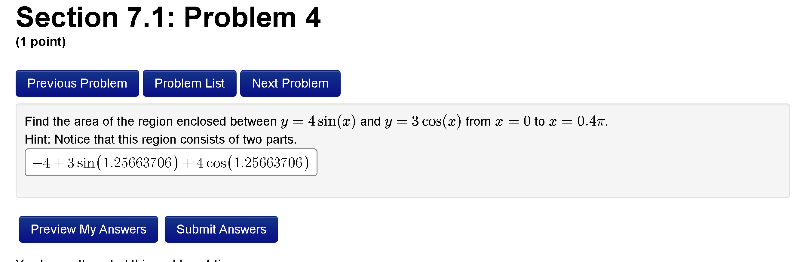 Solved Section 7.3: Problem 2 (1 point) Previous Problem | Chegg.com