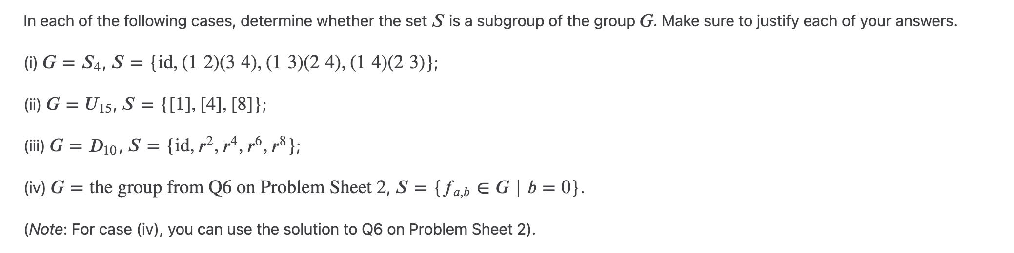 Solved In each of the following cases, determine whether the | Chegg.com