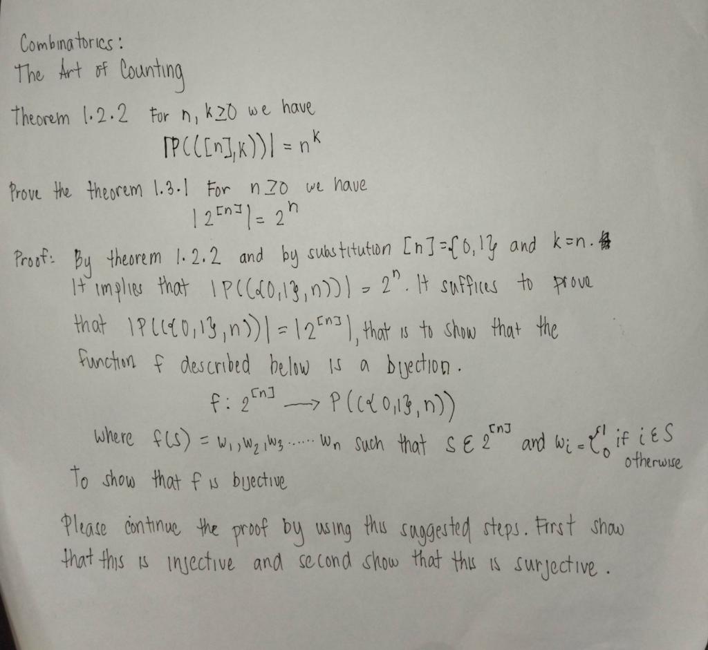 Combinatorics: The Art of counting theorem 1.2.2 | Chegg.com