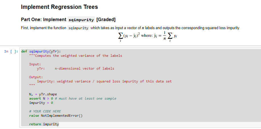 Implement Regression Trees Part One: Implement | Chegg.com
