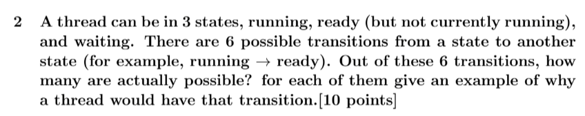 Solved 2 A thread can be in 3 states, running, ready (but | Chegg.com