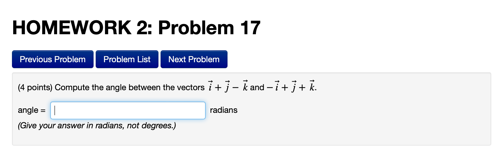 Solved (4 points) Compute the angle between the vectors | Chegg.com