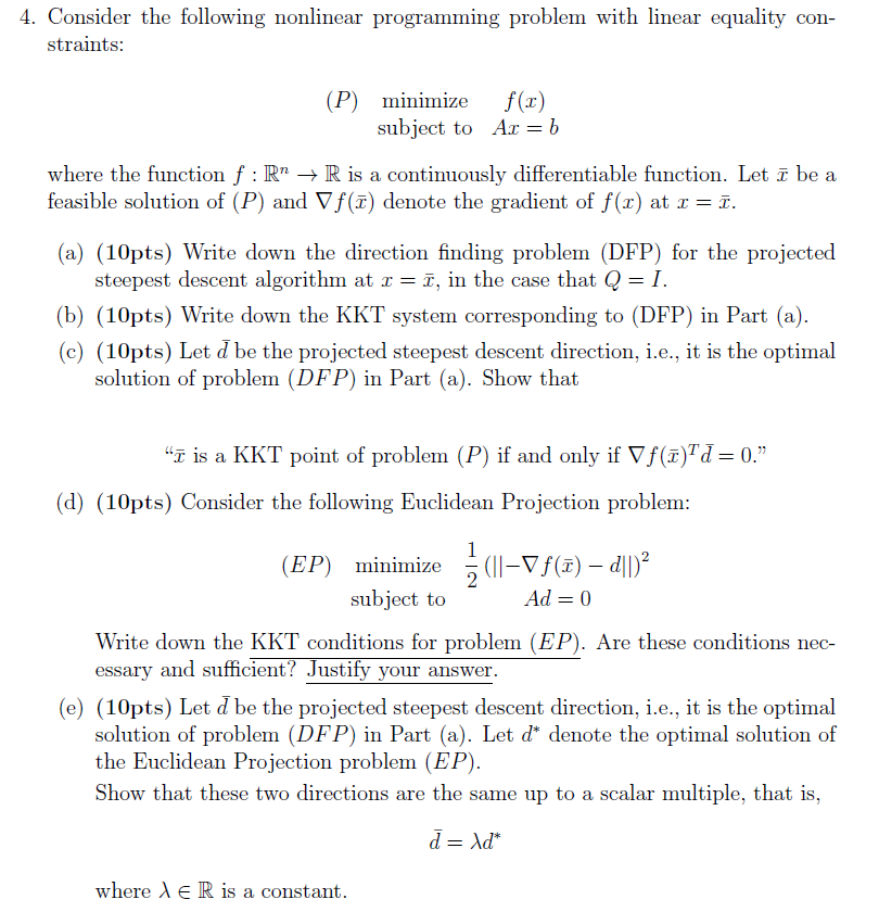 4. Consider the following nonlinear programming | Chegg.com