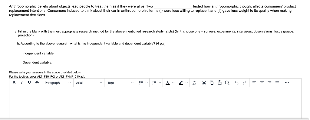 Solved Anthropomorphic beliefs about objects lead people to | Chegg.com