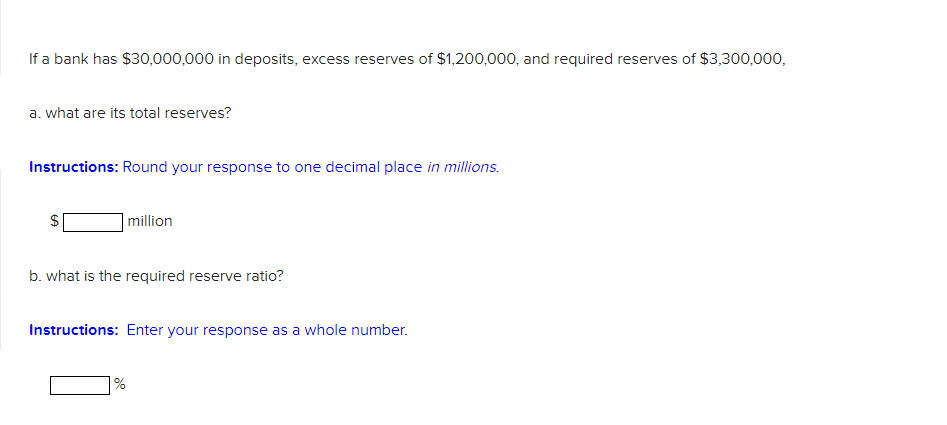 Solved If a bank has $30,000,000 in deposits, excess | Chegg.com
