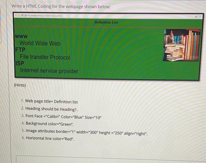 Solved Write a HTML Coding for the webpage shown below: | Chegg.com